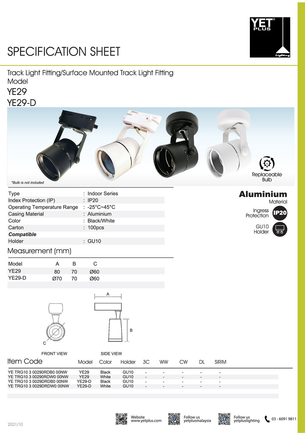 YETPlus YE29-D + 8W GU10 Bulb Aluminium Round Base Surface Mounted ...