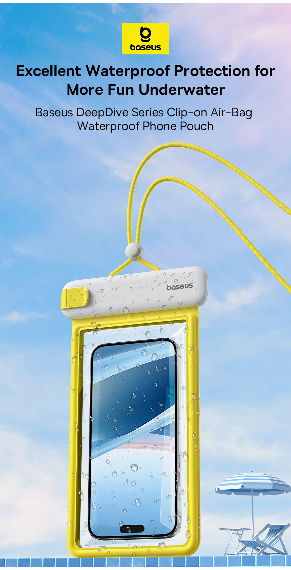 Baseus DeepDive Series IPX8 Waterproof Phone Diving Pouch Clip-On Beach ...