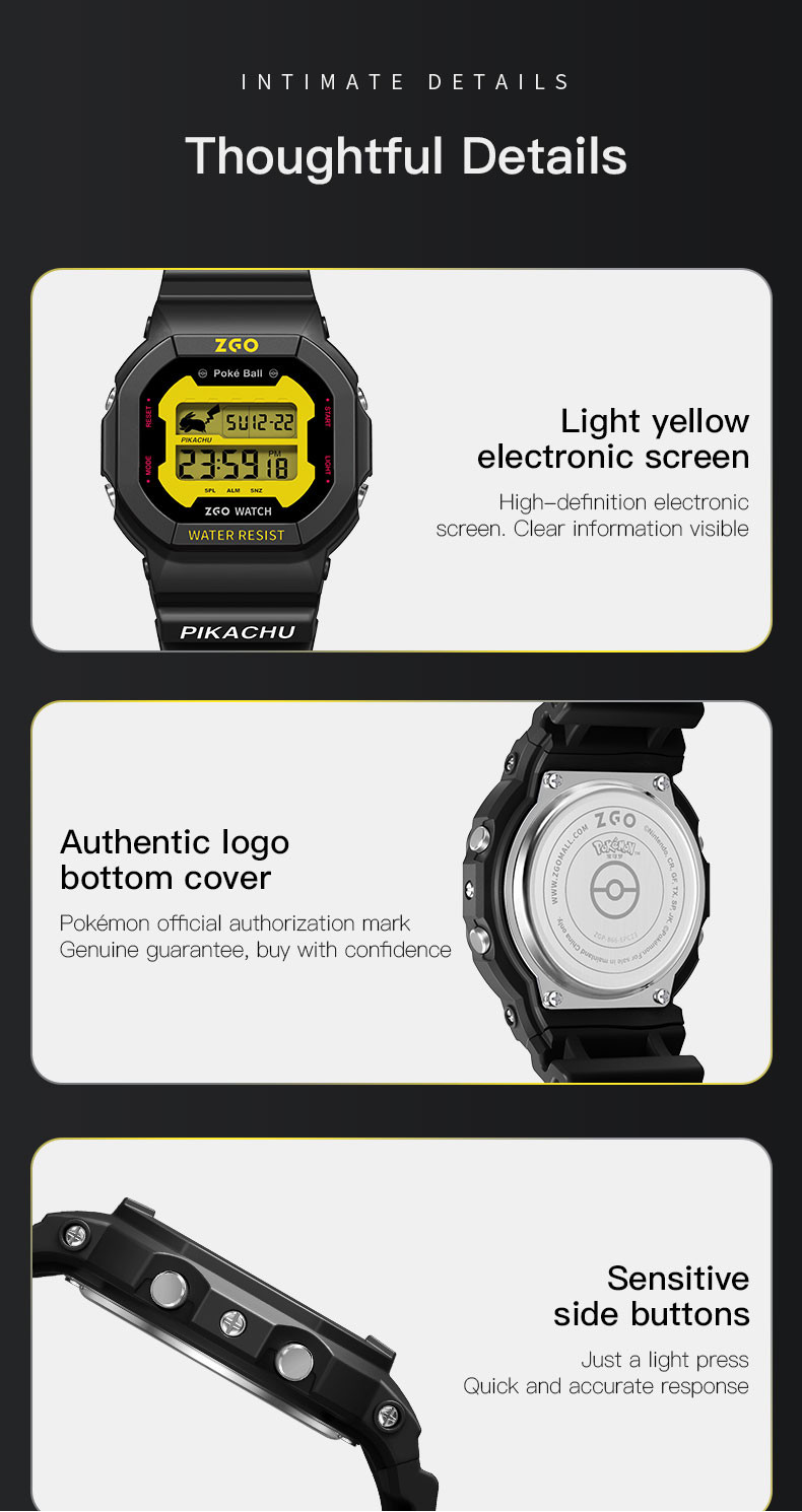 ZGO x pokemon Electronic Watch Pikachu Male Student Junior High School ...