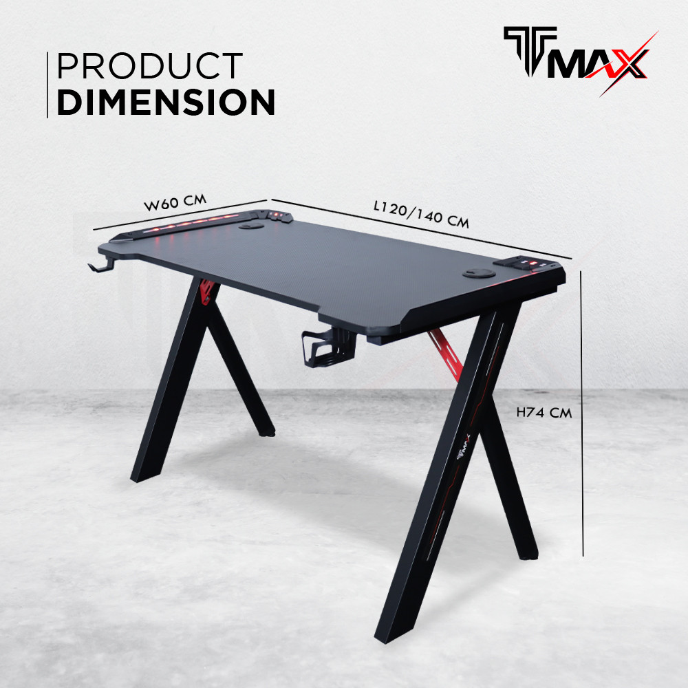 TMAX L120/140cm X-shaped Gaming Table Gaming Desk With RGB Lighting ...