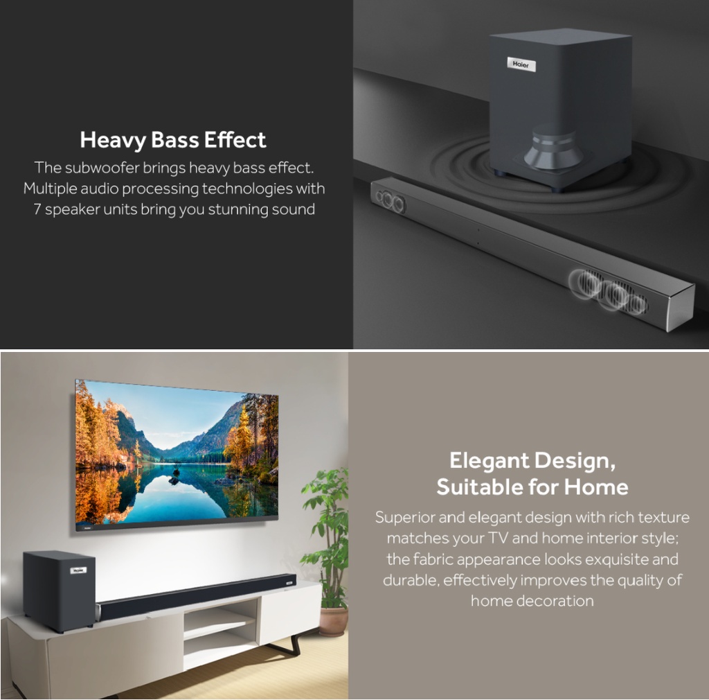 Haier 6 Speakers Woofer Sound Bar (60W) / HDMI 2.1 / Bluetooth ...