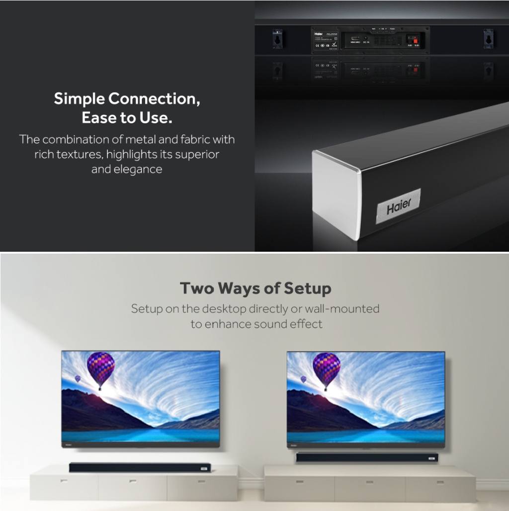Haier 6 Speakers Woofer Sound Bar (60W) / HDMI 2.1 / Bluetooth ...
