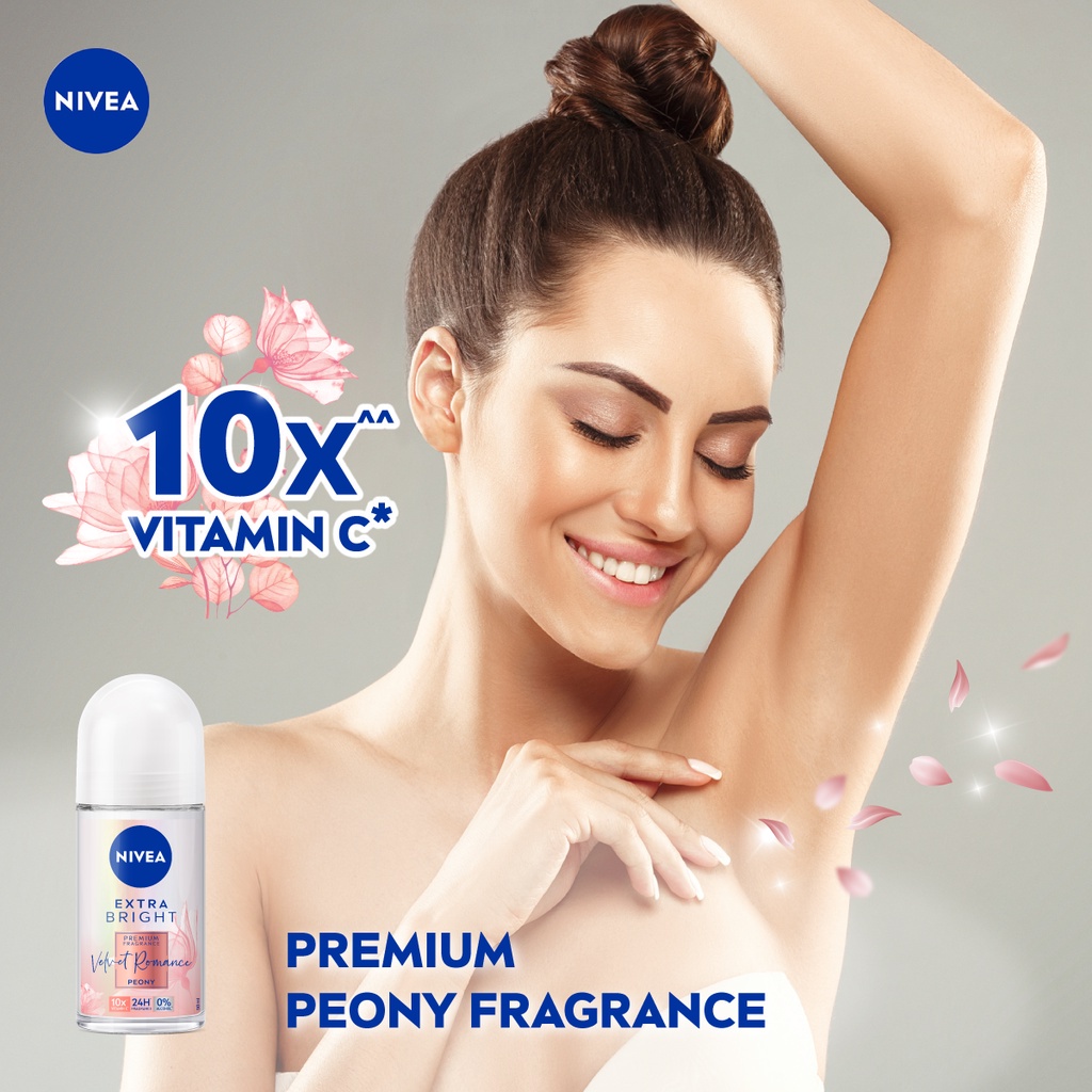 NIVEA Female Deodorant Extra Bright Velvet Romance Roll On Brightening Anti Perspirant No Sweat ...