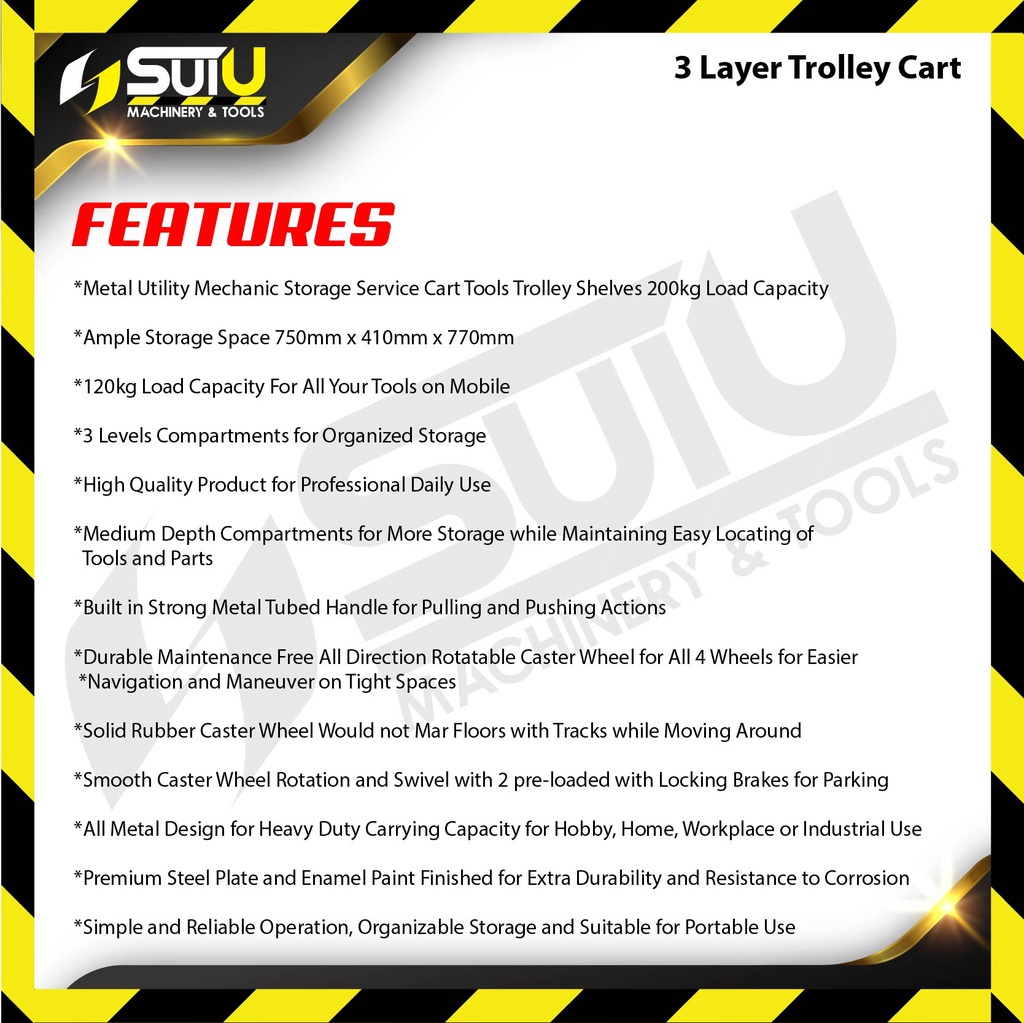 3 Layer Service Cart / Trolley Cart (Red) | Shopee Malaysia