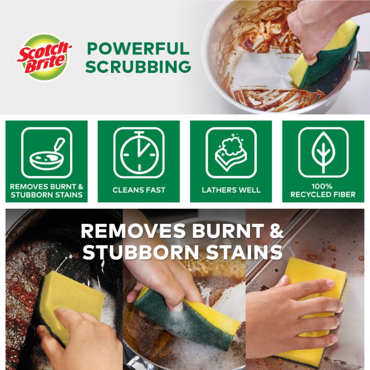 3M™ Scotch-Brite® Tough Clean Scrub Sponge, Powerful Scrubbing, 3 pcs ...