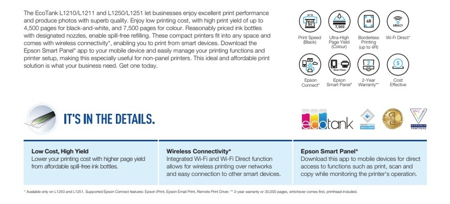 Epson L1210 Single Function A4 InkTank Color Printer / Print Only ...