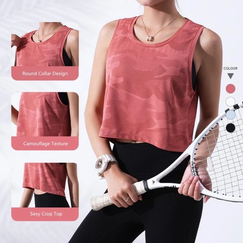 Women's camouflage running fitness vest sleeveless mesh yoga breathable ...
