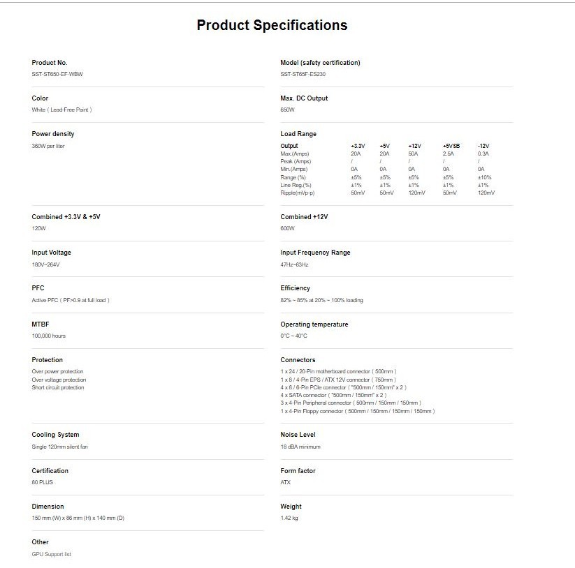 SilverStone 650W Strider 80+ 230V EU Power Supply - White # SST-ST650 ...
