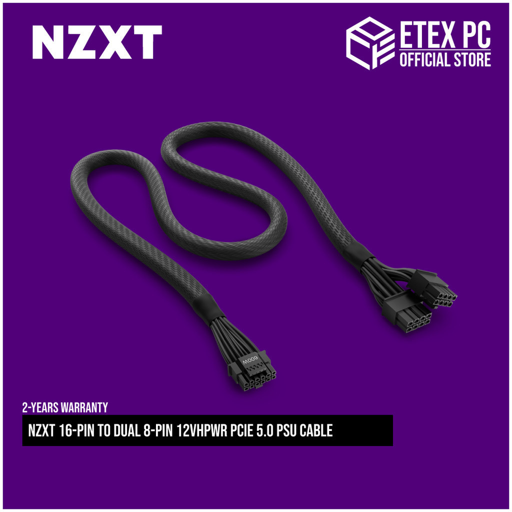 NZXT 16-Pin To Dual 8-Pin 12VHPWR PCIe 5.0 PSU Cable # BB-CG1BB ...