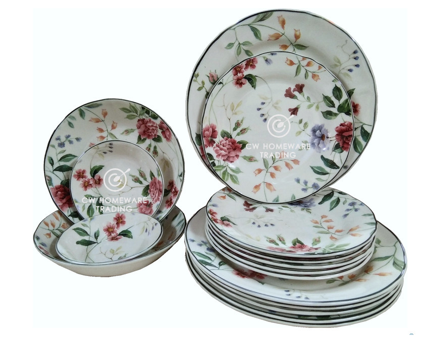 Claytan 1904FS Priscilla 12Pcs/16Pcs (4Pax / 6Pax) Set Pinggan Mangkuk ...