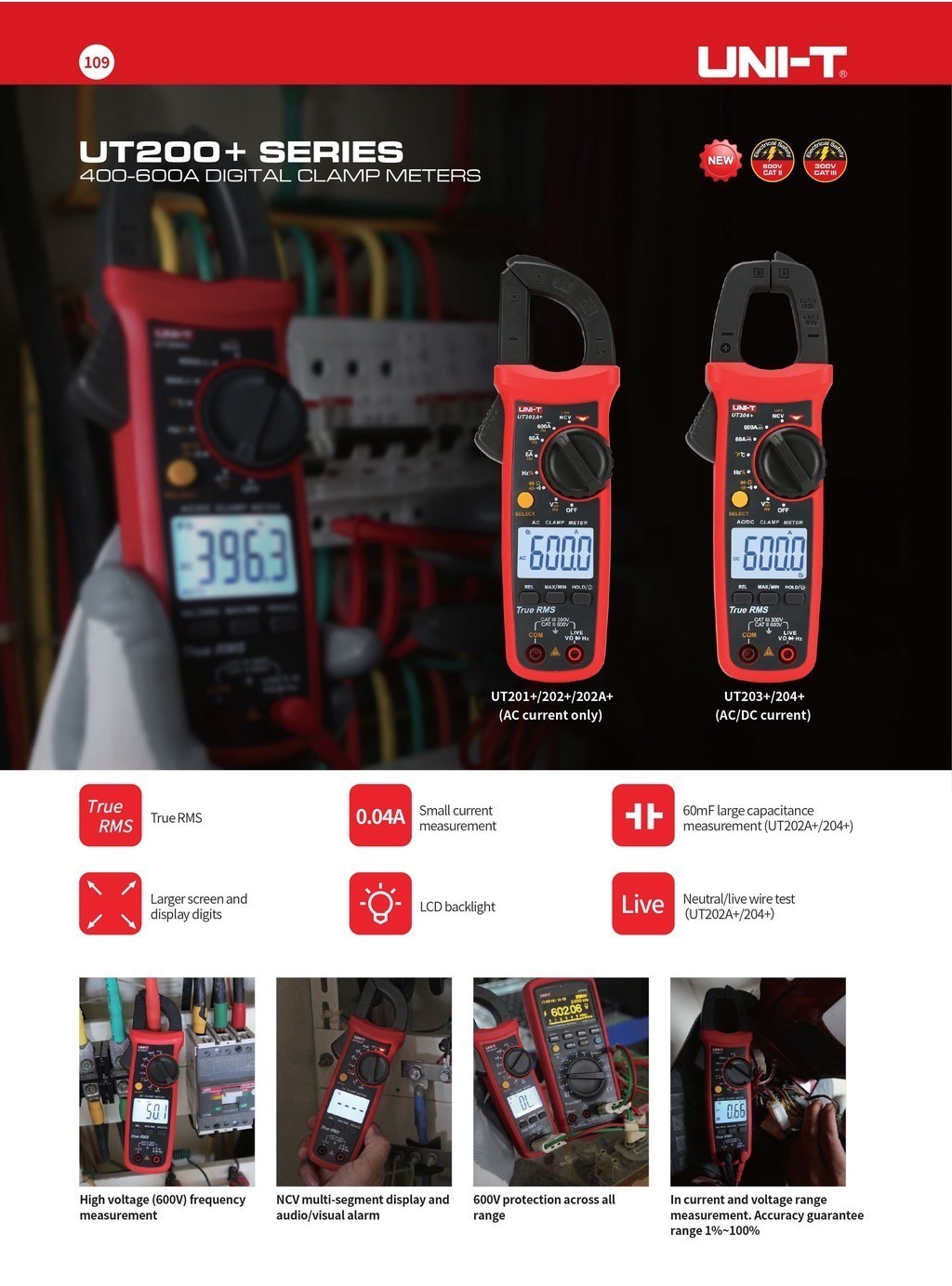 (1pc) Uni-T UT 200+ Series 400-600A Digital Clamp Meter ( UT 201+ / UT ...