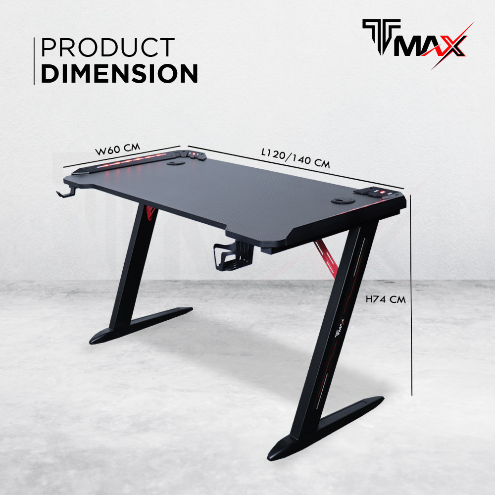 TMAX L120/140cm Z-shaped Gaming Table Gaming Desk With RGB Lighting ...