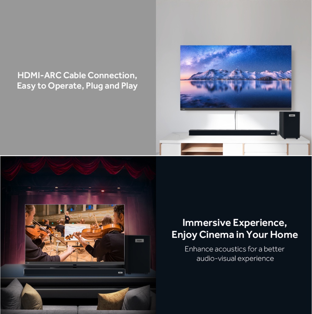 Haier 6 Speakers Woofer Sound Bar (60W) / HDMI 2.1 / Bluetooth ...
