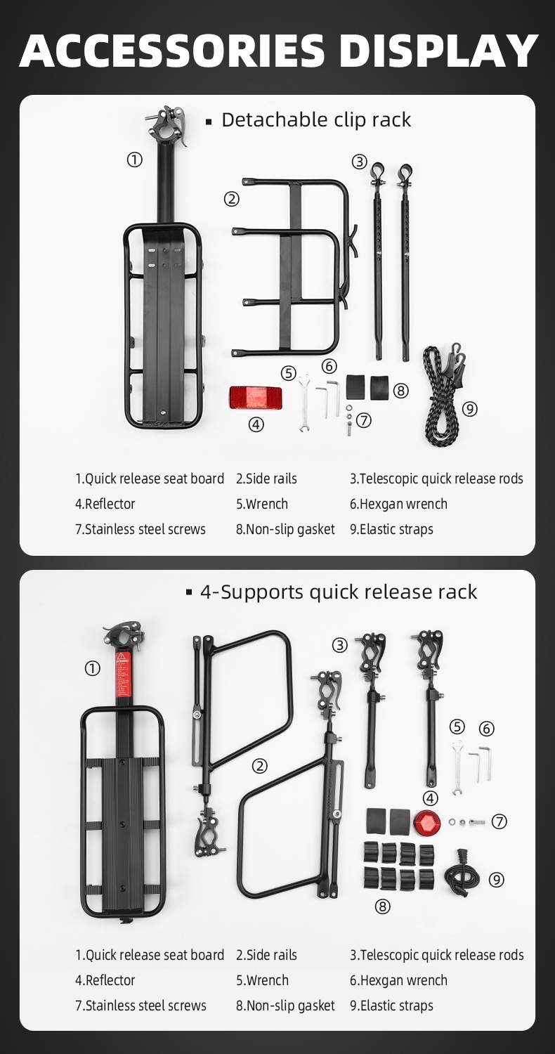 ROCKBROS Bicycle Cargo Rack Rear Bike Pannier Rack Quick Release MTB ...