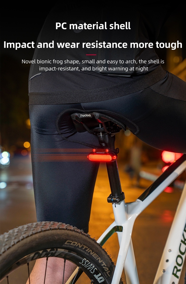 ROCKBROS Bicycle Light IPX6 Waterproof Tail Light 5 Modes Type-C Rear Light 180°Visible Range ...
