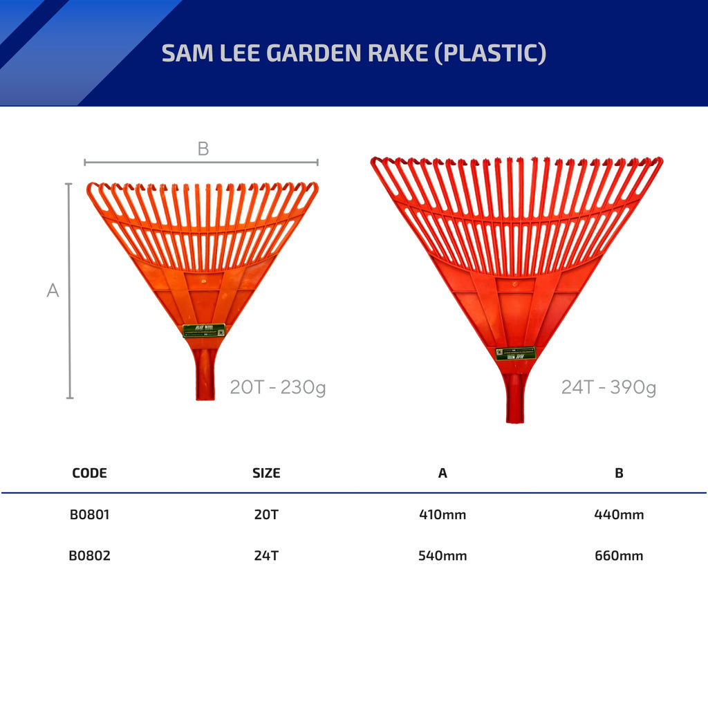 SAMLEE M2222 Hero garden rake 20T/24T Heavy Duty Plastic Gardening Rake ...