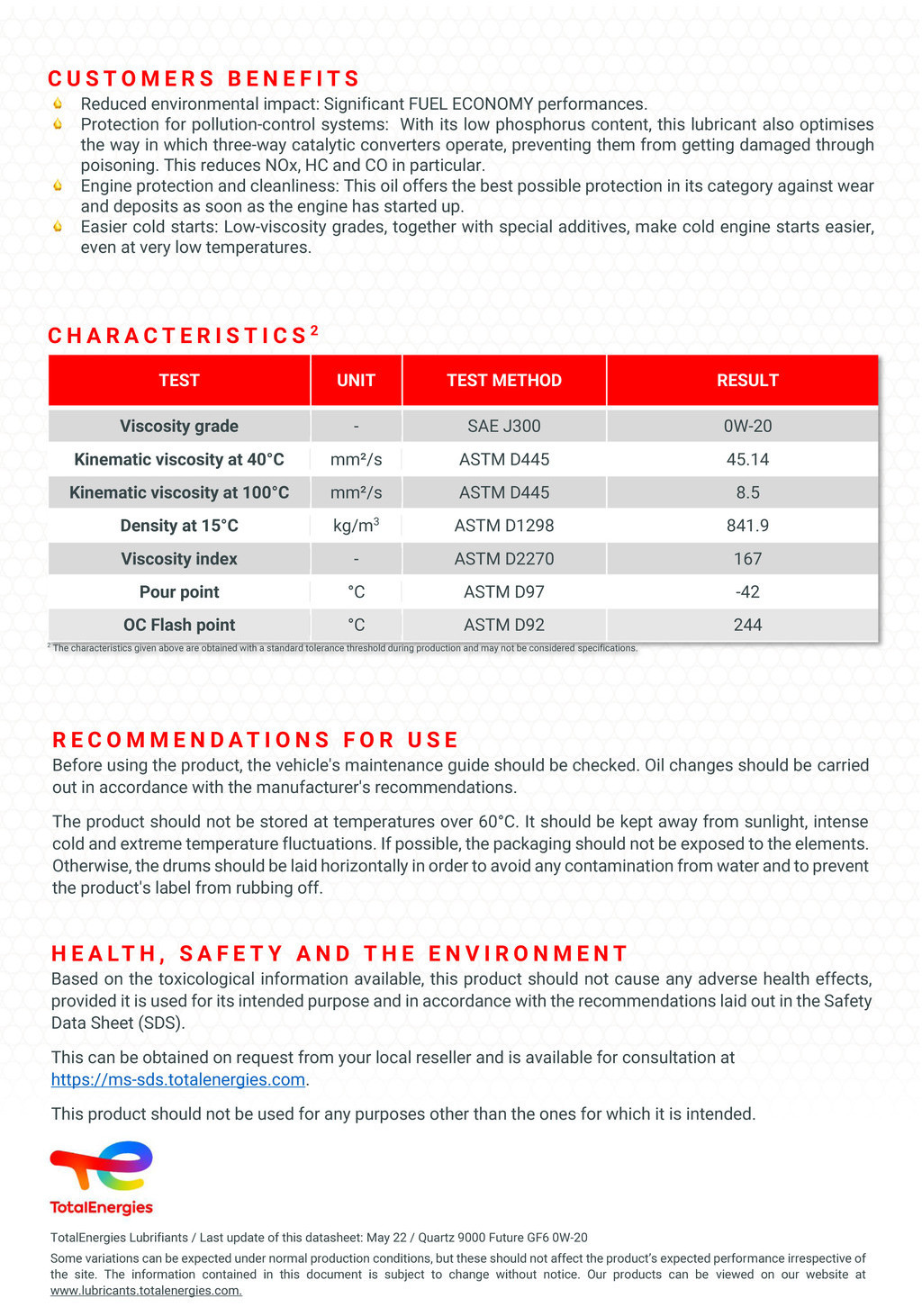 TotalEnergies Quartz 9000 Future GF7 Fully Synthetic Engine Oil 0W-20 ...