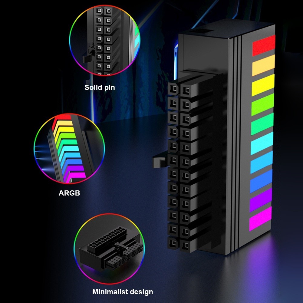 Elbow ATX 24 Pin Power Plug Adapter ARGB Mainboard Motherboard Power ...