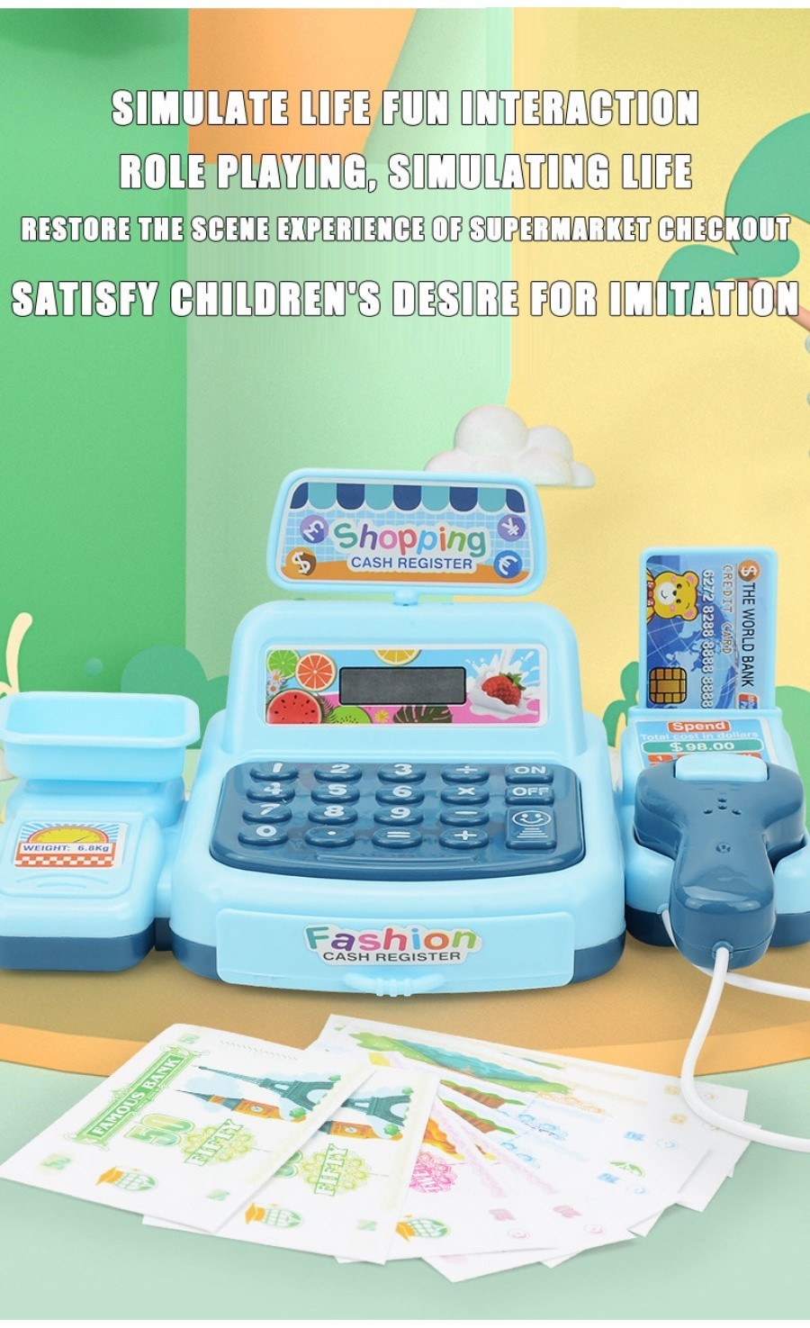 CASHIER MACHINE TOYS PRETEND PLAY SET SUPERMARKET CASH REGISTER CASHER ...