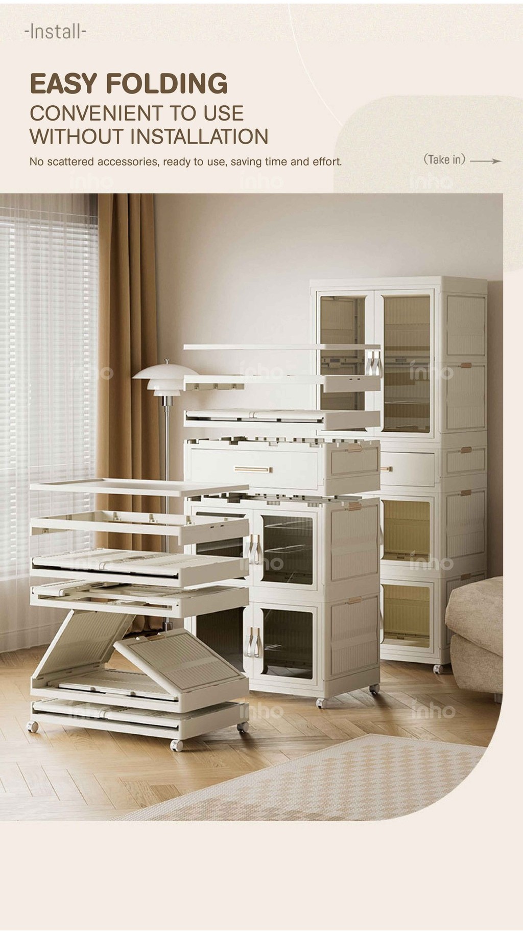 INHO L55/65cm Multifunction Moveable Stackable Storage Cabinet Modern ...