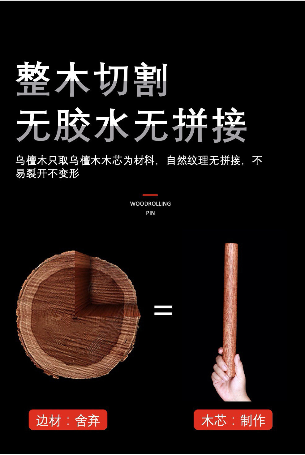 Ebony Wood Rolling Pin Black Sandalwood Non-stick Flour Dough Rolling ...