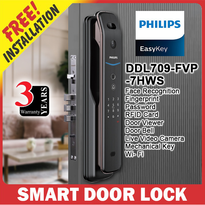 Philips Easykey DDL709-FVP-7HWS push-pull door lock Copper(FACE RECOGNITION) 709 FVP camera Door ...
