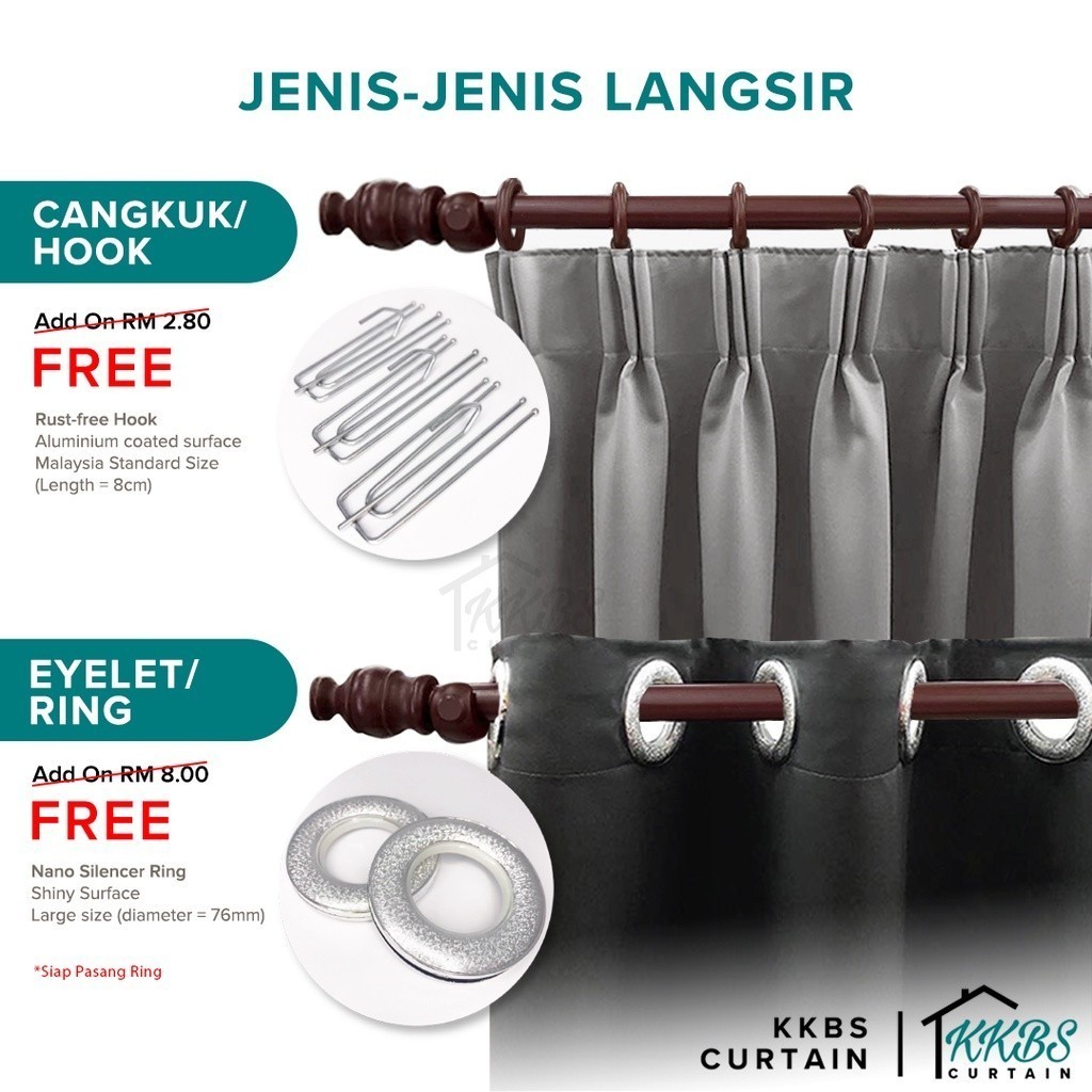 KKBS CURTAIN Estella Langsir 90-99% Blackout Siap Jahit Cangkuk/Ring (Estella Blackout Curtain ...