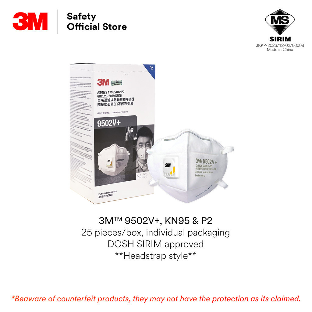 3M™ 9502V+ KN95 & P2 Particulate Respirator/ DOSH SIRIM Approved/ Replace 3M™ 9010VCN/ Dust Haze ...