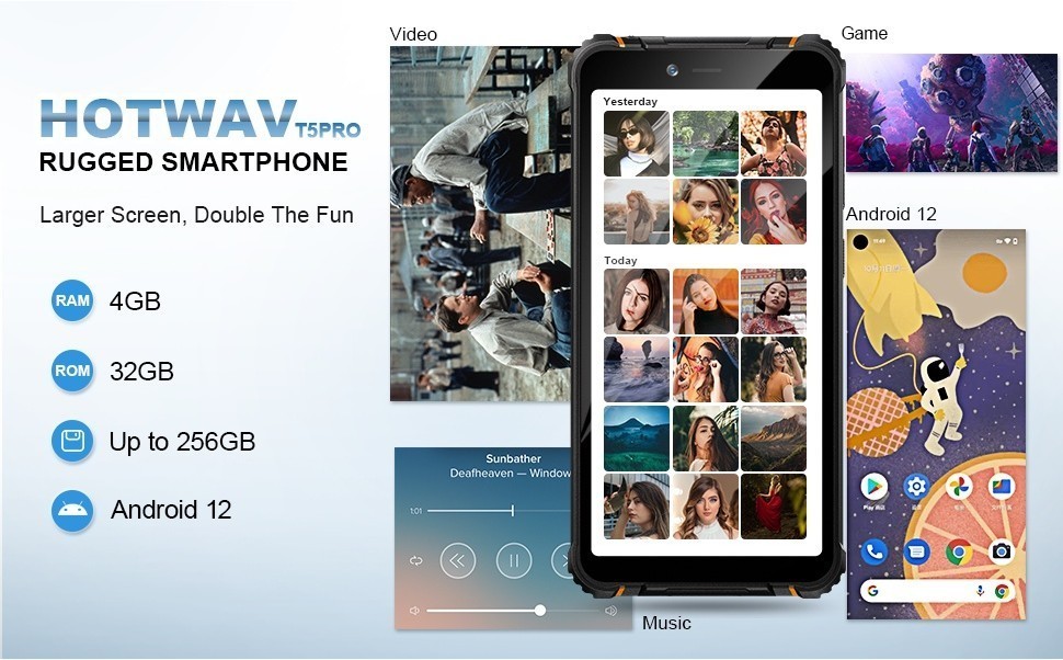 HOTWAV T5 Pro (Android 12/6.0"/7500mAh/4GB+32GB/IP68 & IP69/13MP Camera) Rugged Smartphone ...