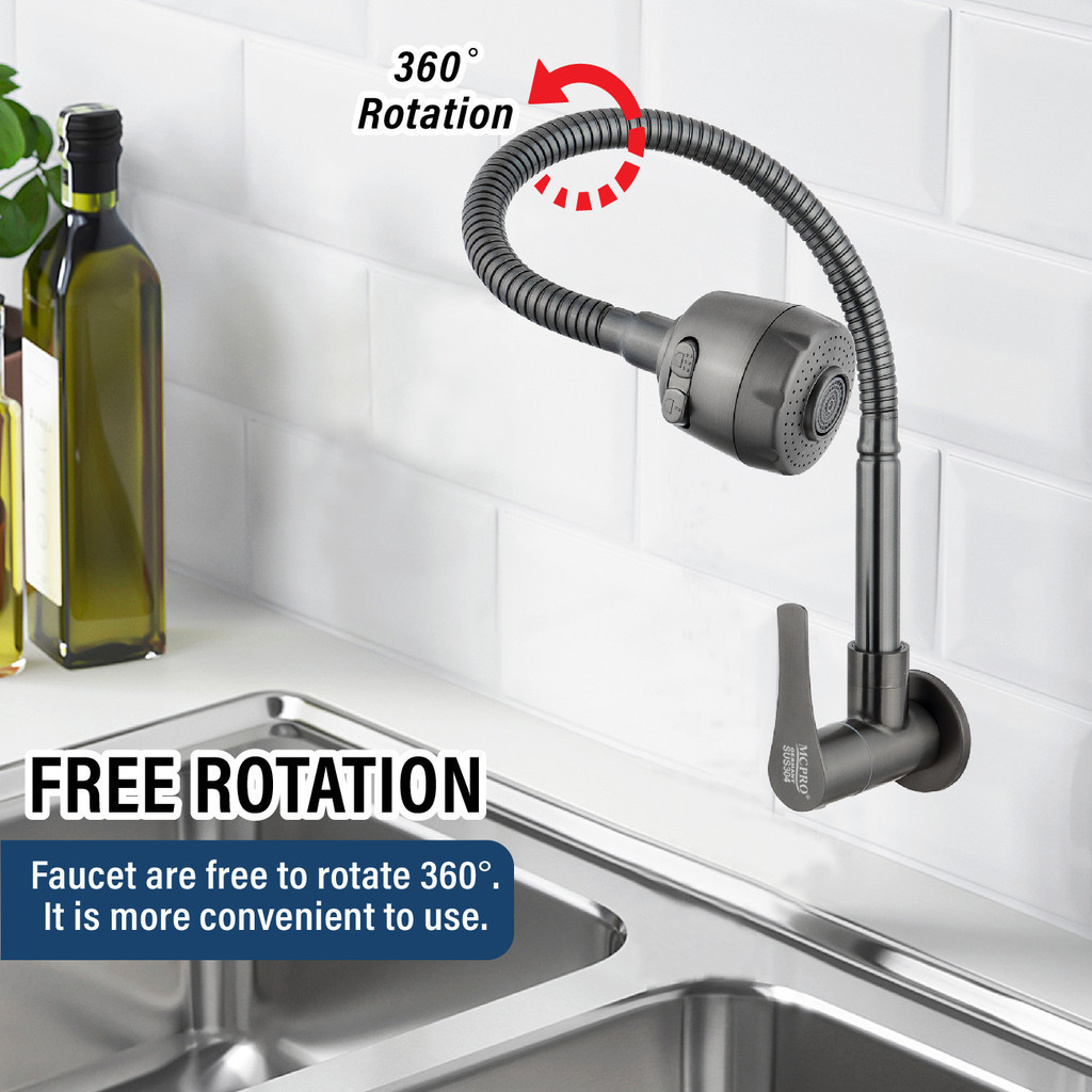 MCPRO SUS304 Stainless Steel GUN GREY FLEXIBLE WALL SINK TAP with BIG ...