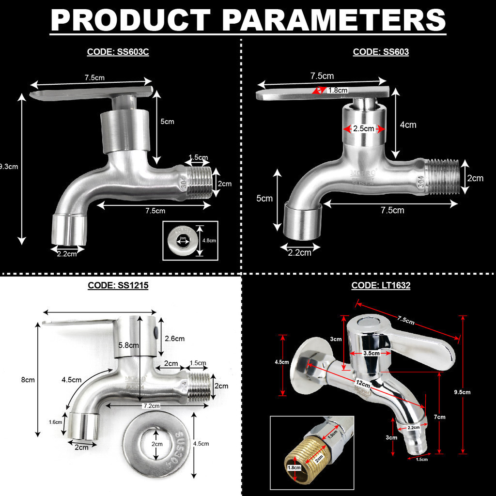 Bathroom Faucet Wall Bib Tap SS603/ SS603C/ SS1214/LT1632/SS1215/SS1307 ...