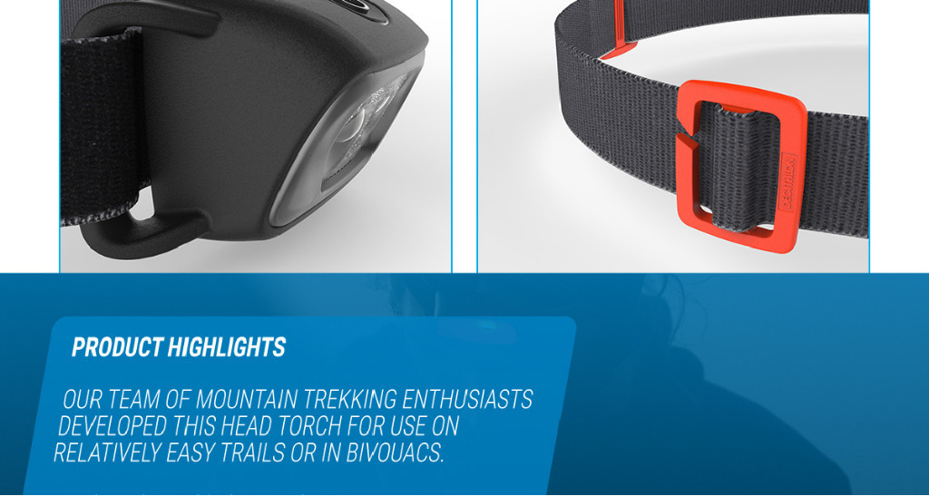 Decathlon 80 Lumen Battery Head Lamp OnNight100 (IPX4 Waterproof, 3 ...