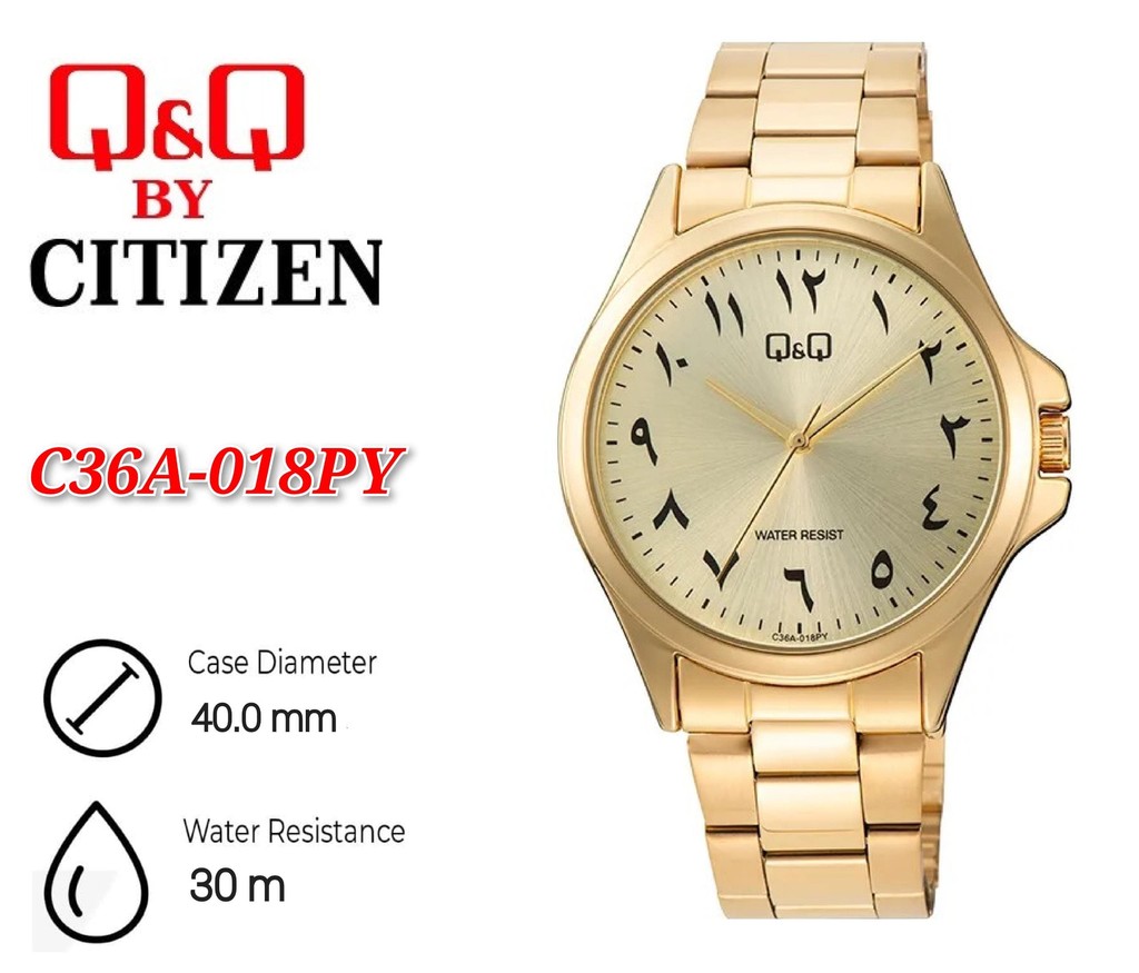 Q&Q Watch by Citizen C36A Men Analog Watch - Gold Arabic | Shopee Malaysia