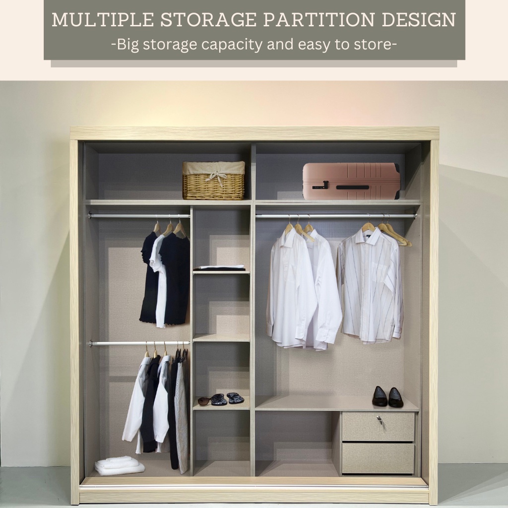 🔥 Lowest Price 🔥 Oak 6x8, 8x8 Anti Jump Sliding Door Wardrobe | Melamine | Almari Oak 衣橱 131 ...