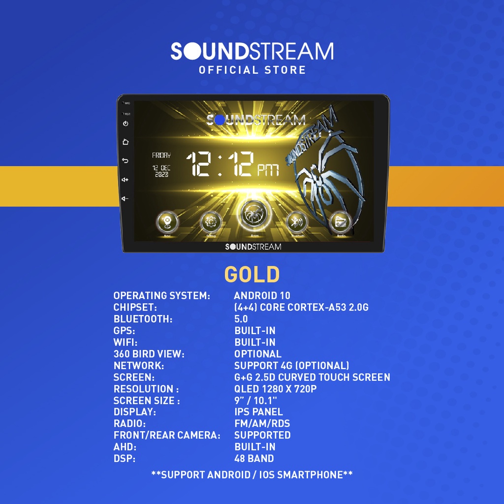 SOUNDSTREAM Gold Series QLED 360 Cam Supported DSP 4G SIM Android 10 ...