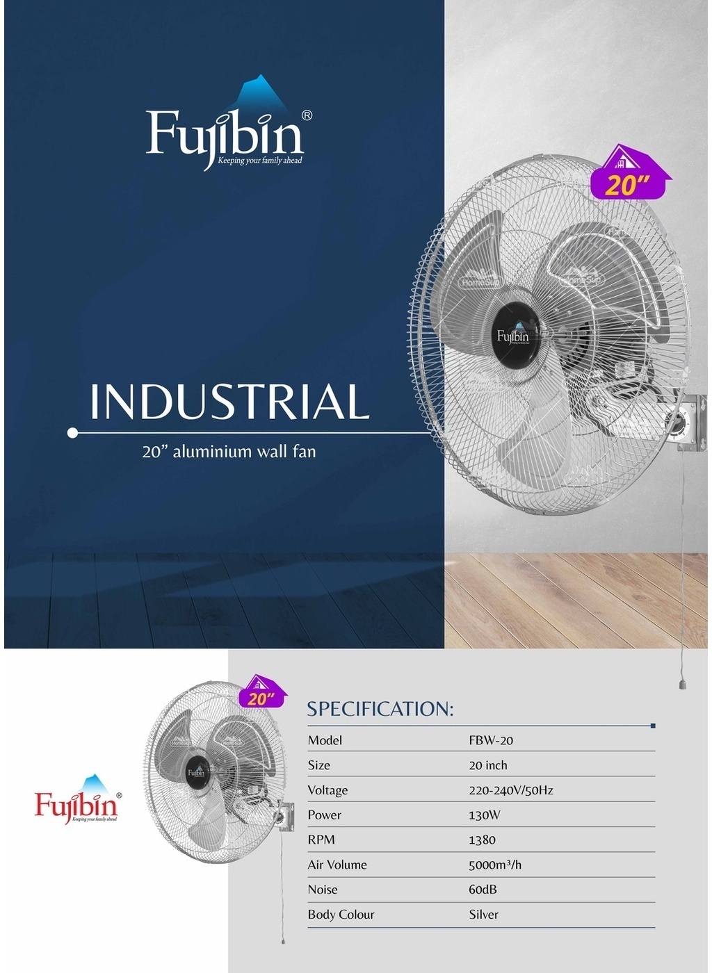 Fujibin Fbw-20 Industrial Wall Fan – 20 Inch Aluminium Fan Blade ...
