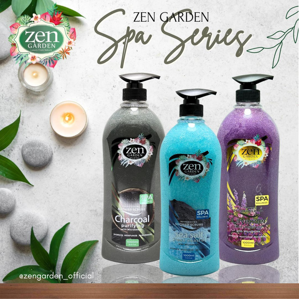 ZEN Garden Spa Series Shower Scrubs Charcoal / Sea Salt / Lavender With ...
