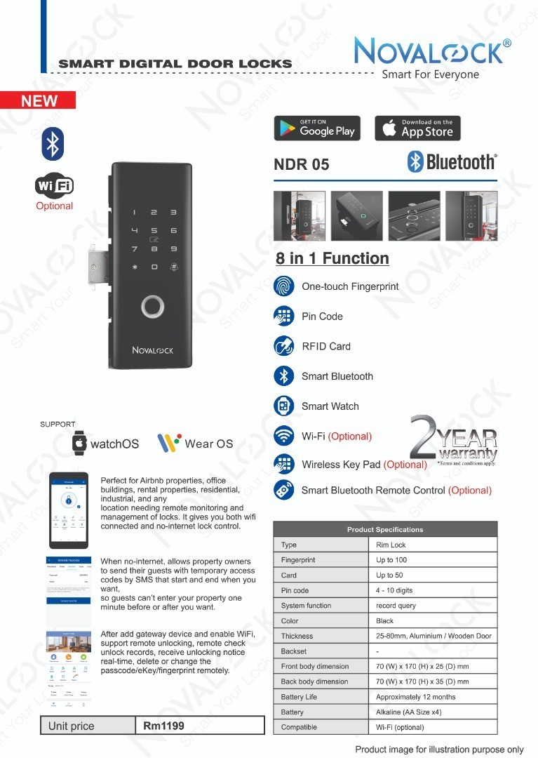 Novalock NDR 05 Bluetooth APP SMART Aluminium Glass Door Fingerprint ...