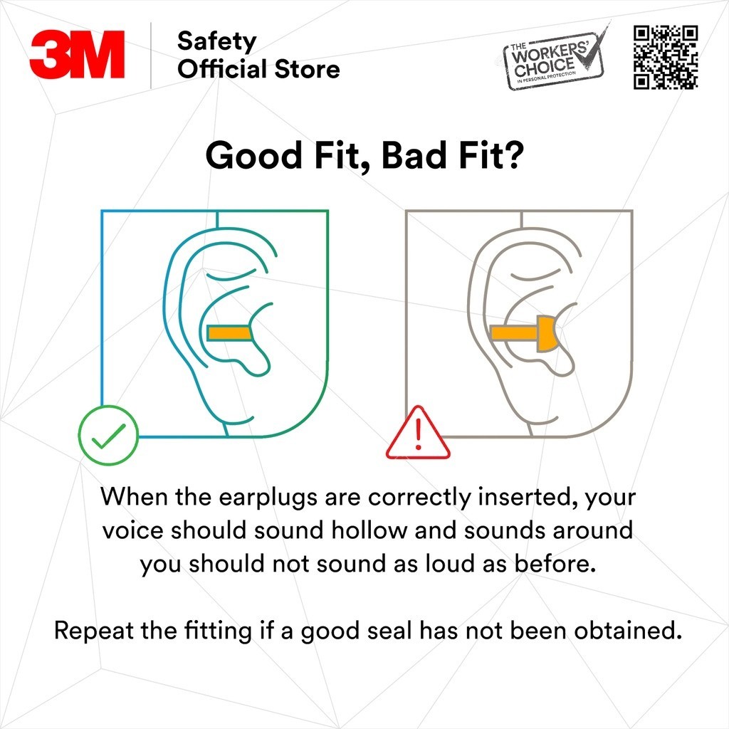 3M™ 1271 Reusable Earplugs /Corded/ SNR 26 dB/ DOSH SIRIM [1 Pair] EP ...