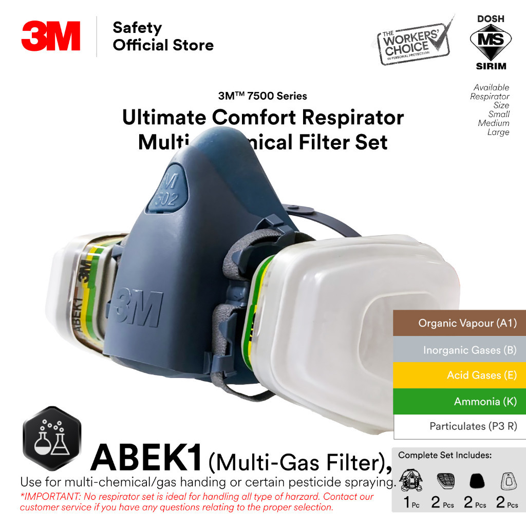 3M™ Ultimate Comfort Multi Chemical/Gas Respirator Set 7500 Series ...
