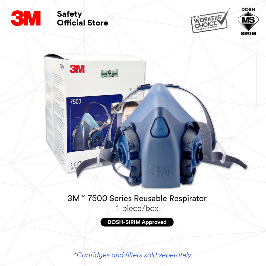 3M™ 7500 Series Premium Reusable Respirator/ 7501 (S), 7502 (M), 7503 (L)/ Respirator Only, Not ...