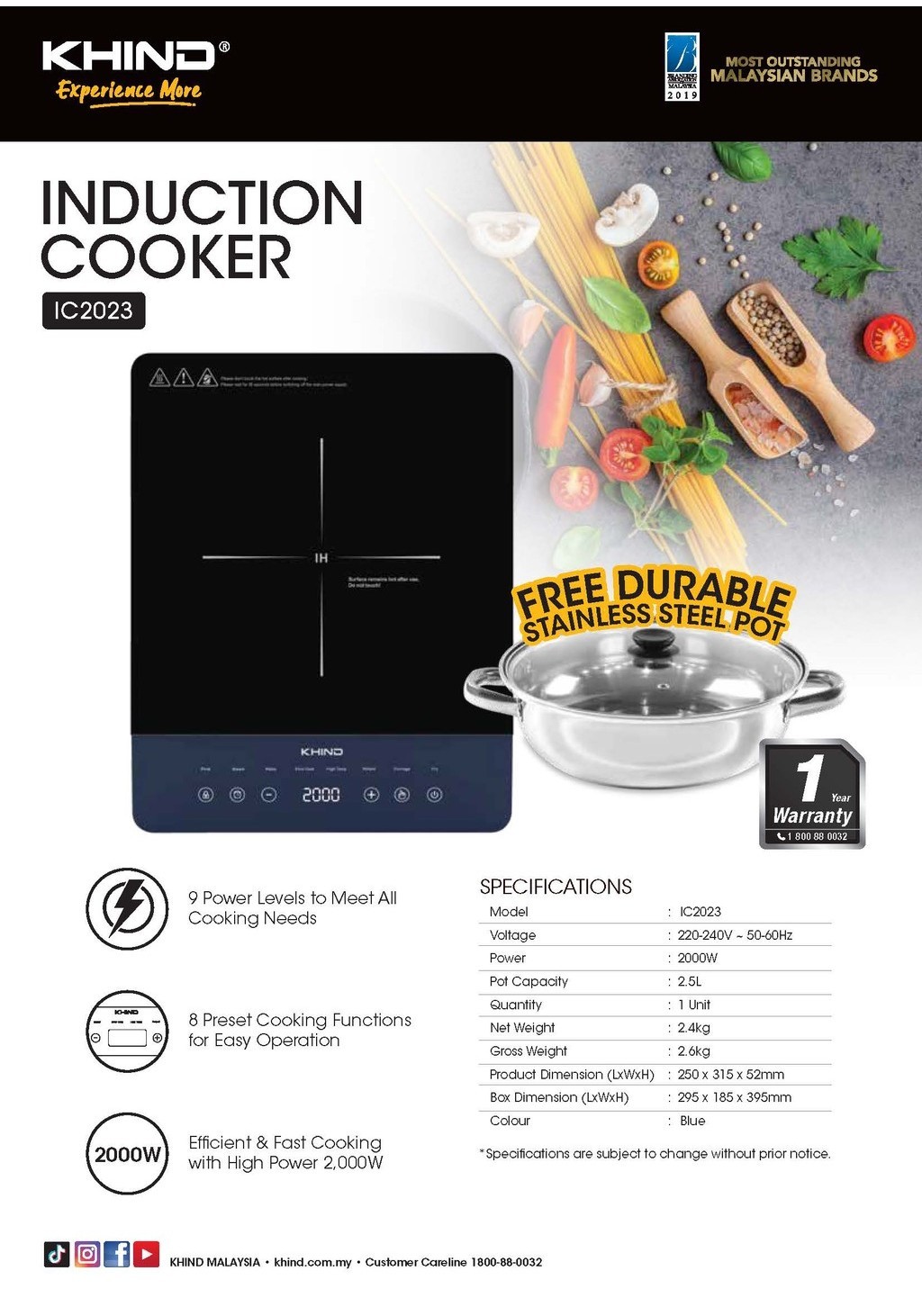 KHIND Dapur Induksi | Induction Cooker 2000W IC2023 | Shopee Malaysia
