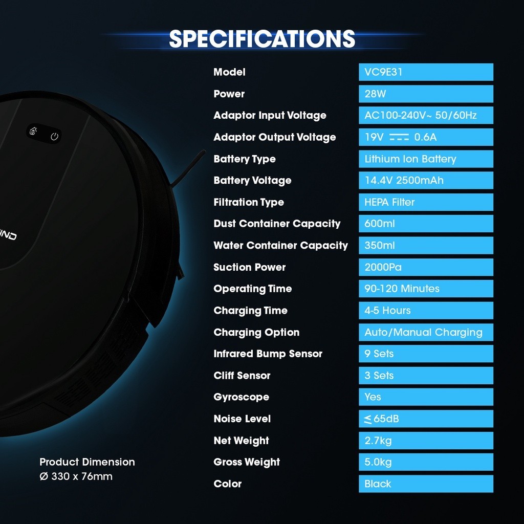 KHIND Vakum Robotik | Smart Robot Vacuum VC9E31 | Shopee Malaysia
