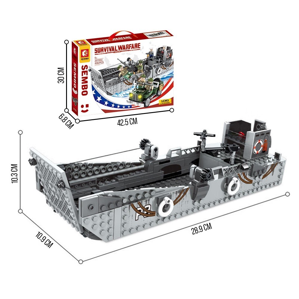 Sembo Block 207053 Survival Warfare Series Ship Military Jeep Garage ...