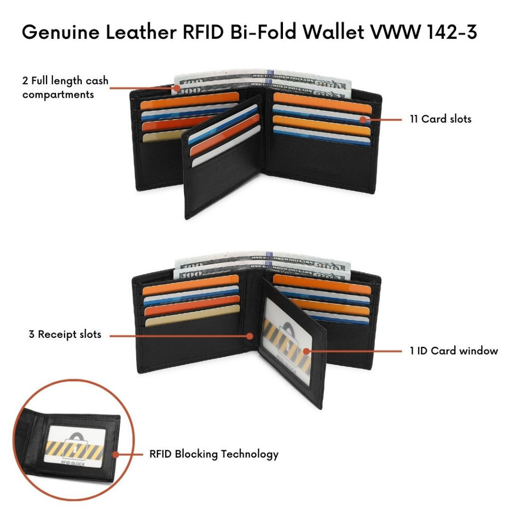 [CLEARANCE]-Volkswagen Genuine Leather RFID Bi-Fold Wallet - Black VWW ...