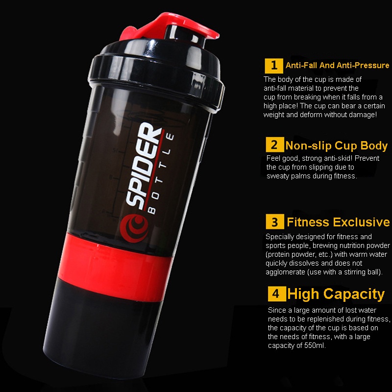 SKPLUS 550ML 3 Layers Plastic Shaking Protein Powder Fitness Sports ...