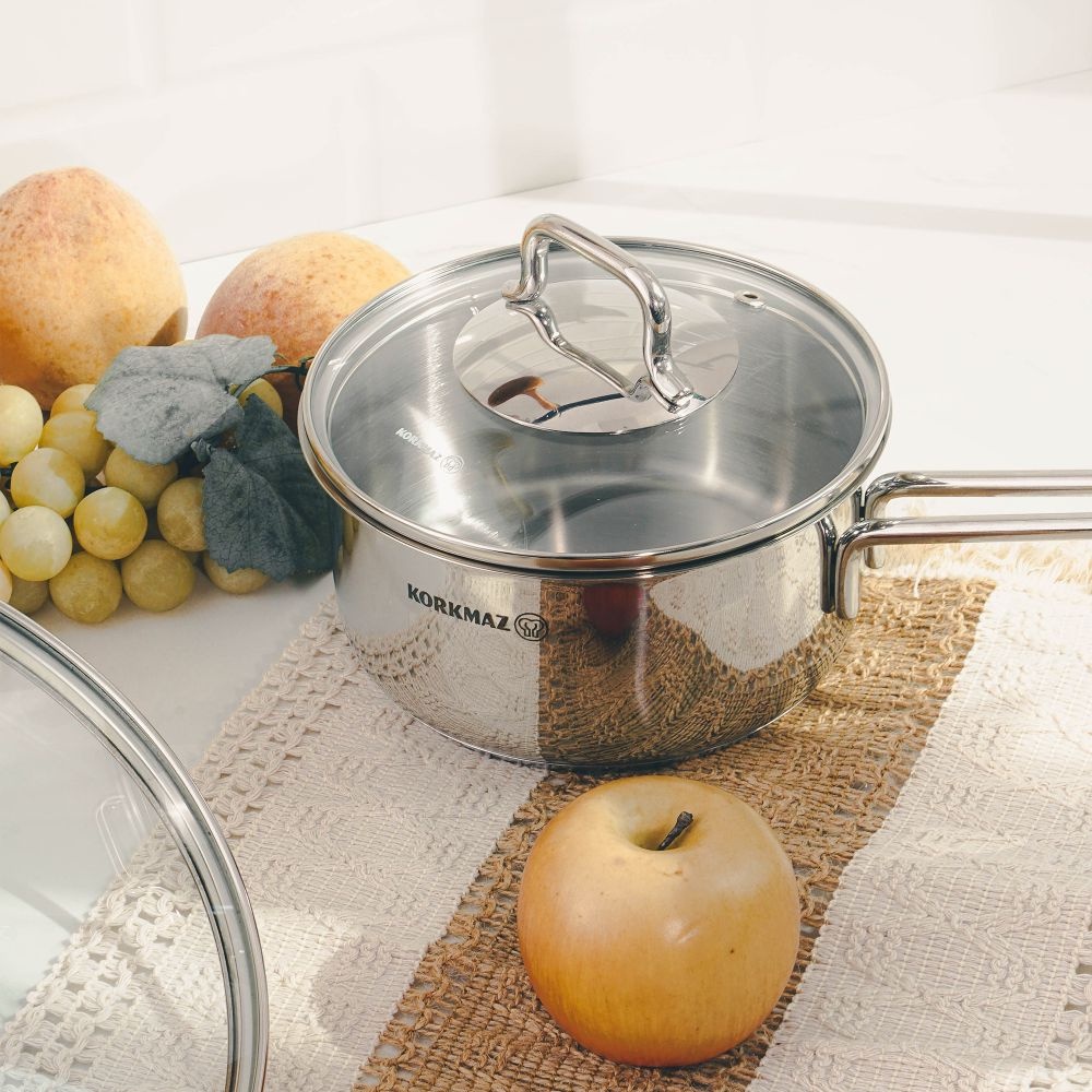 Korkmaz Perla Stainless Steel Wok (28 x 8.5cm) With Glass Lid ...