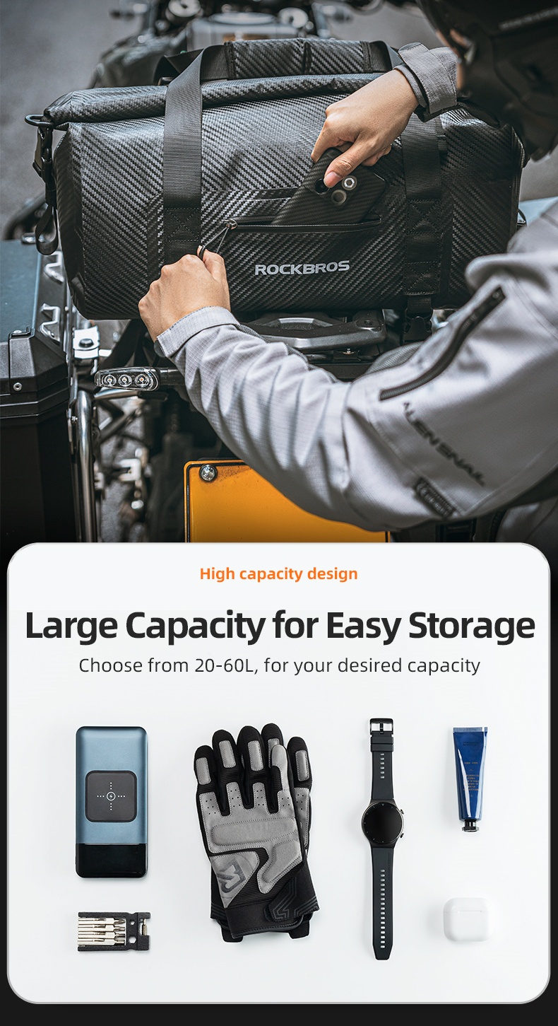 ROCKBROS Motorcycle 20L/30L/40L/50L/60L Large Capacity Waterproof ...