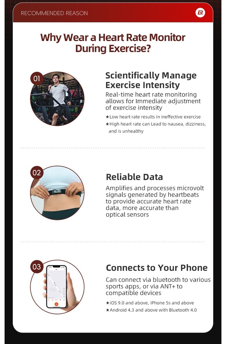 ROCKBROS Running Cycling Rechargeable Heart Rate Belt Dual Mode IPX7 Sports Chest Rate Monitor ...