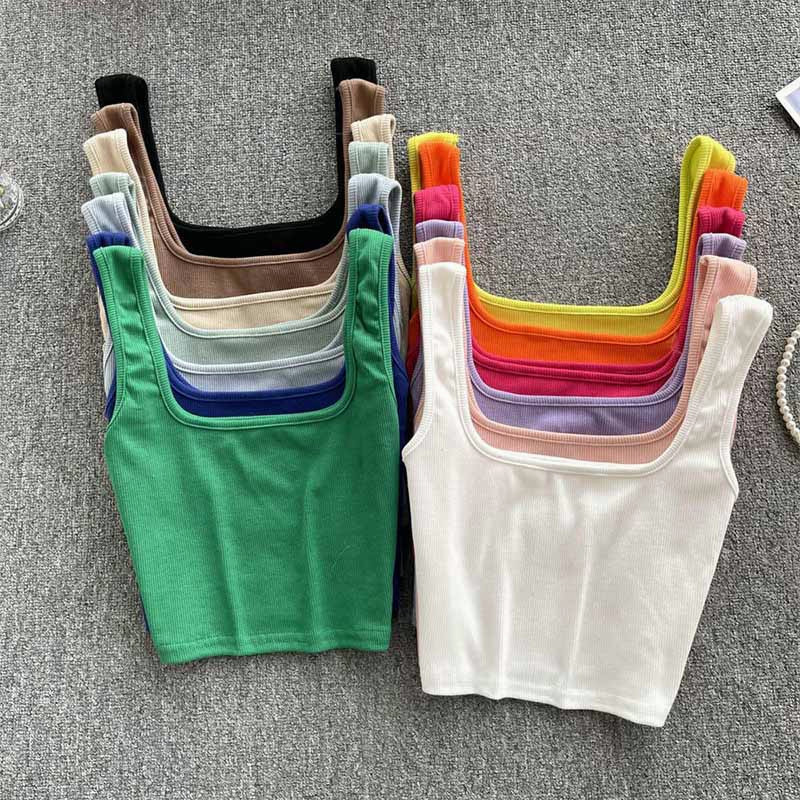 Sexy Versatile Square Neck Backless Tank Top Women Solid Color Slim Fit ...